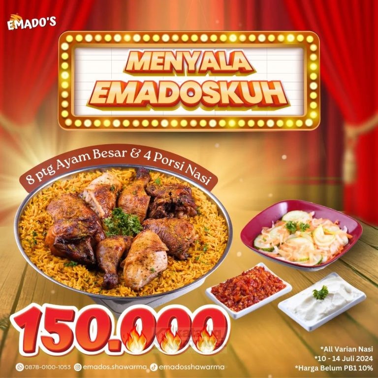 Promo Emado’s Shawarma Paket 8 Potong Ayam Besar + 4 Porsi Nasi hanya Rp. 150.000