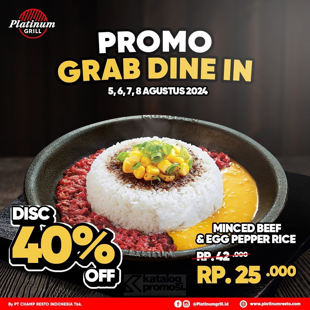 Promo PLATINUM GRILL VOUCHER GRAB DINE IN – DISKON HINGGA 40% • SoPasti.Com