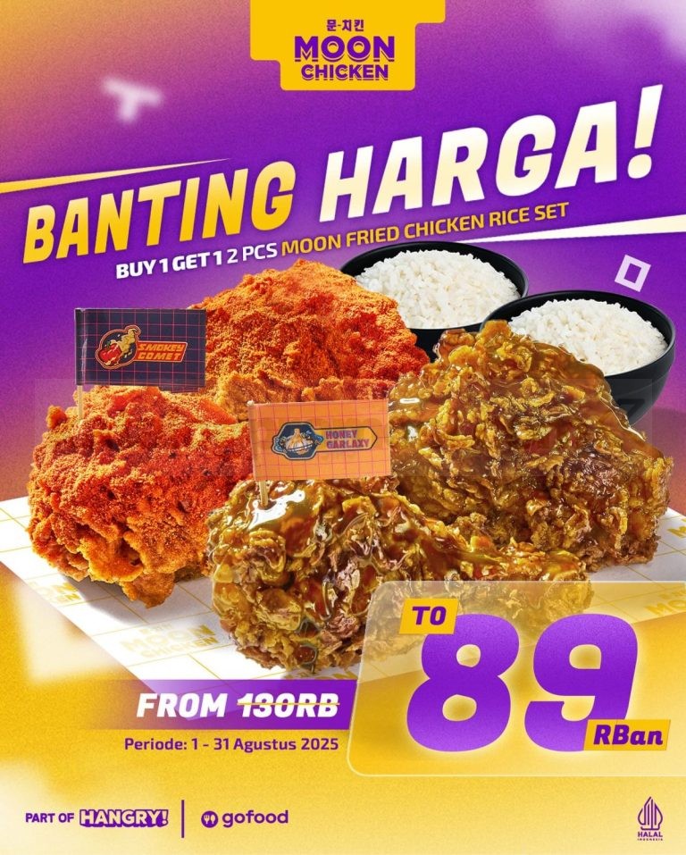 MOON CHICKEN Promo 4 Ayam + 2 Nasi Cuma 89rb Via GOFOOD