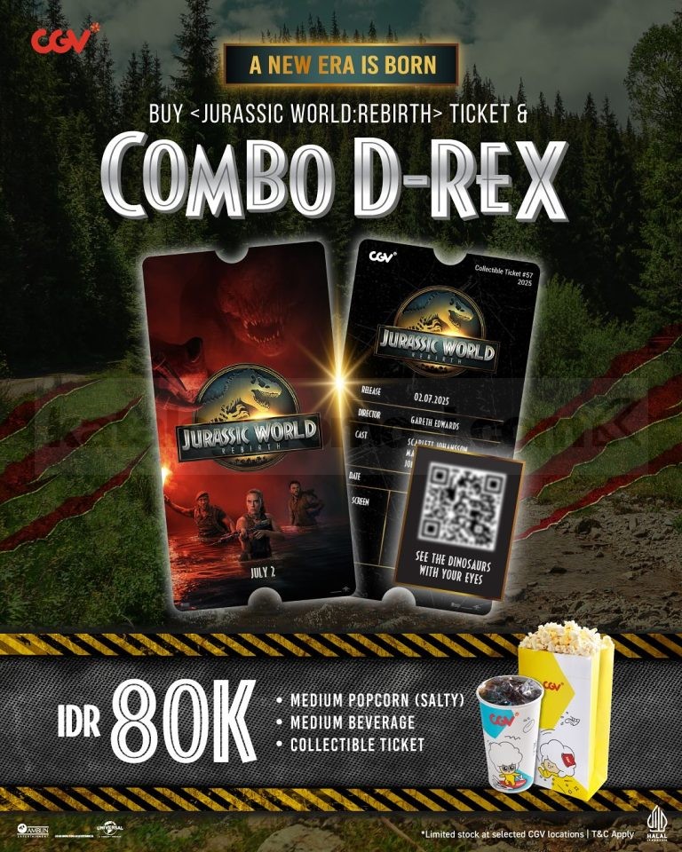 Promo CGV Jurassic World Rebirth Combo D-Rex cuma Rp80.000