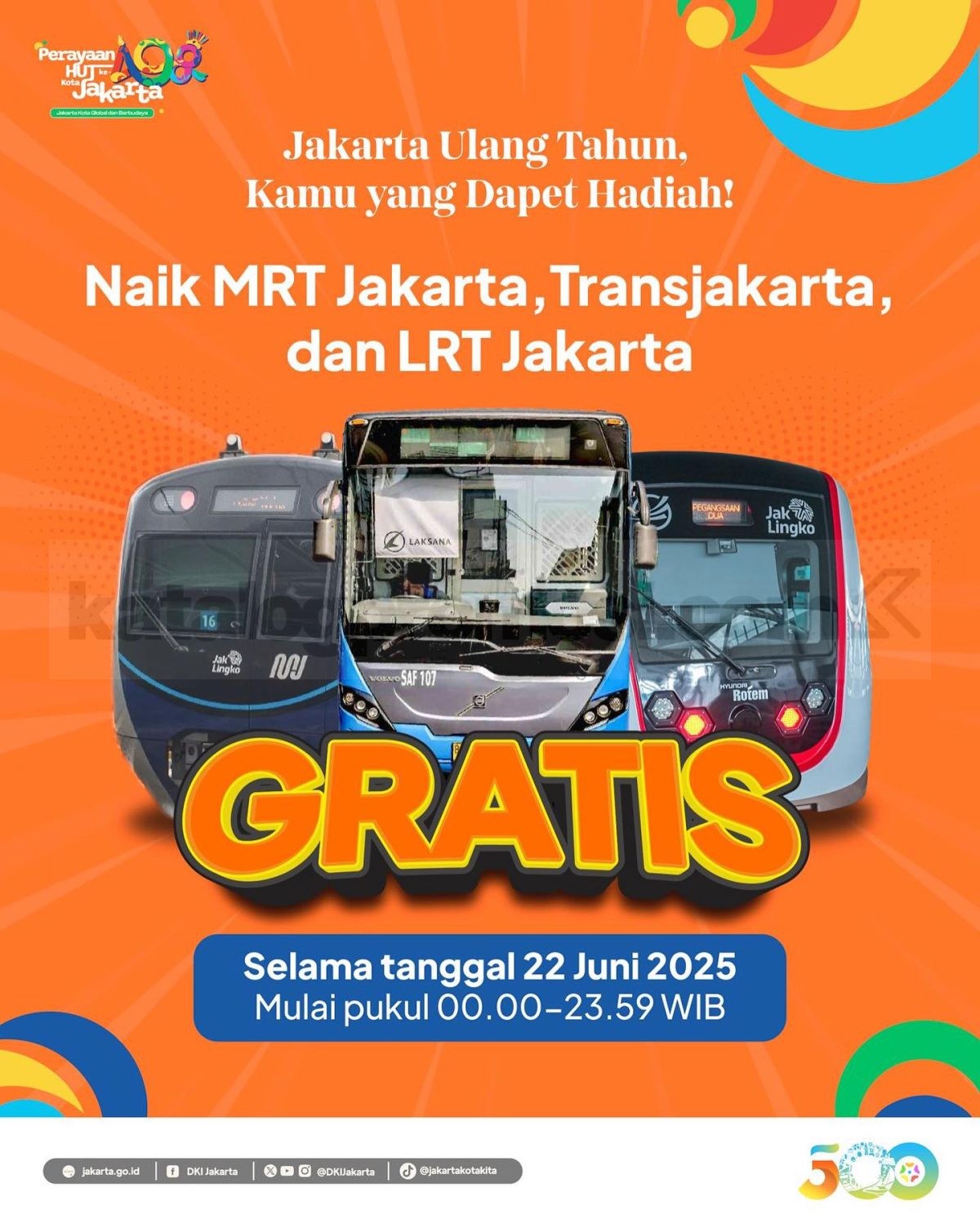 Promo HUT JAKARTA 498 Naik MRT, LRT dan TransJakarta cuma Rp. 1,- • SoPasti.Com