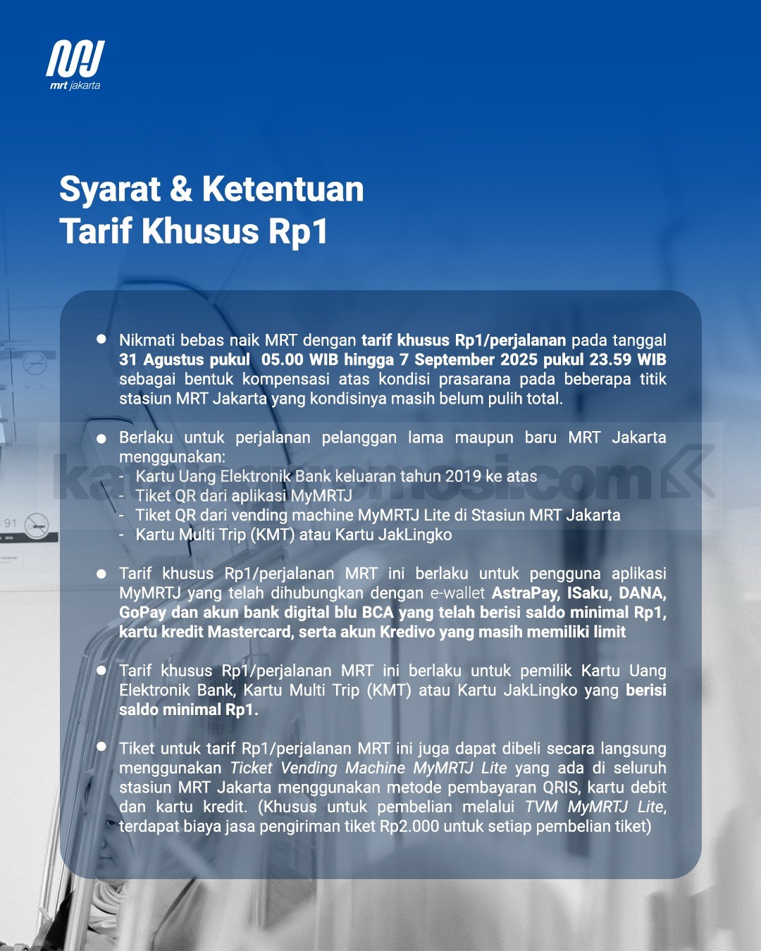 Promo MRT Jakarta Tarif Khusus Rp1 Semua Perjalanan • SoPasti.Com
