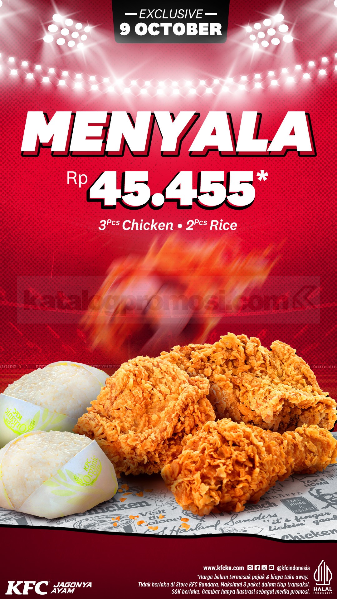 Promo KFC MENYALA 3 Ayam + 2 Nasi Rp. 45.455 • SoPasti.Com