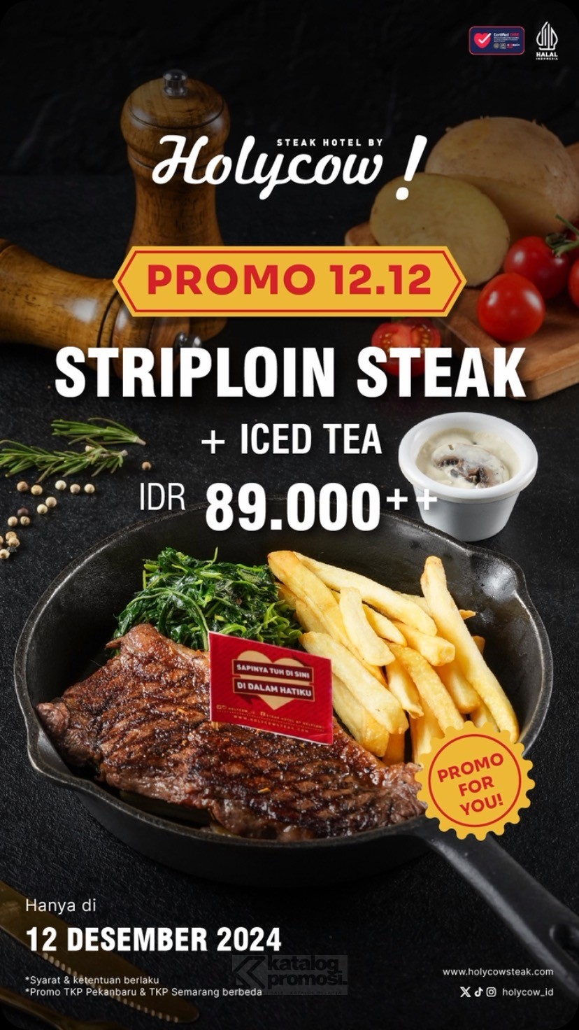 Promo Steak Hotel by Holycow 12.12 Paket Striploin Steak 200 gr + Iced ...