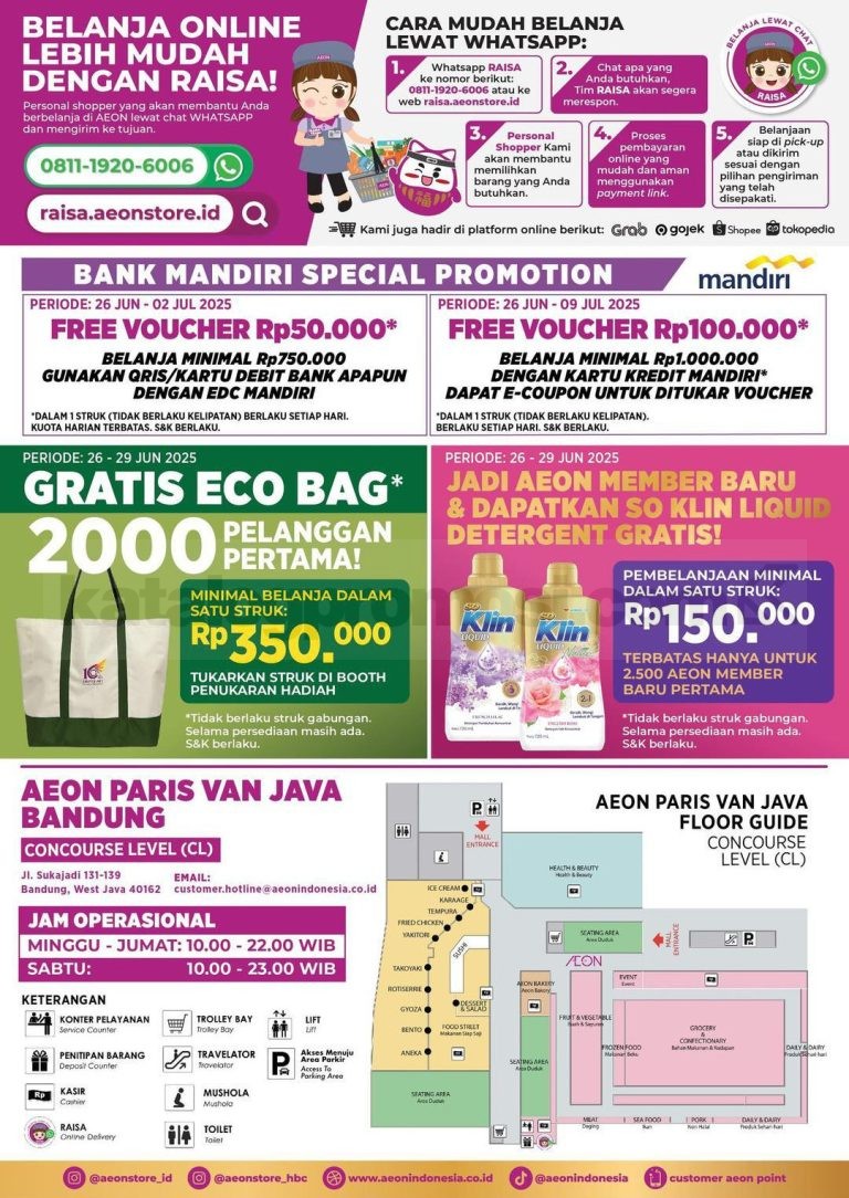 Promo AEON Paris Van Java Bandung Grand Opening 26 Juni - 02 Juli 2025