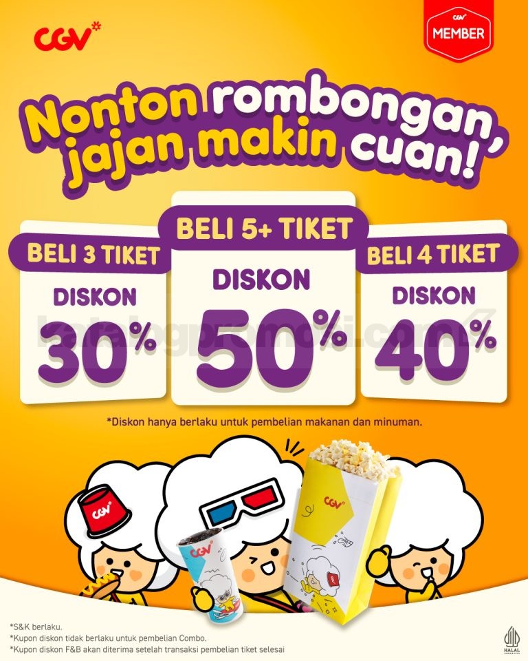 Promo CGV Rombongan, Jajan Makin Cuan Diskon Hingga 50%