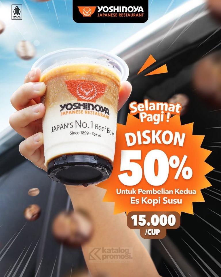Promo Yoshinoya Diskon 50% untuk Pembelian Es Kopi Susu Kedua