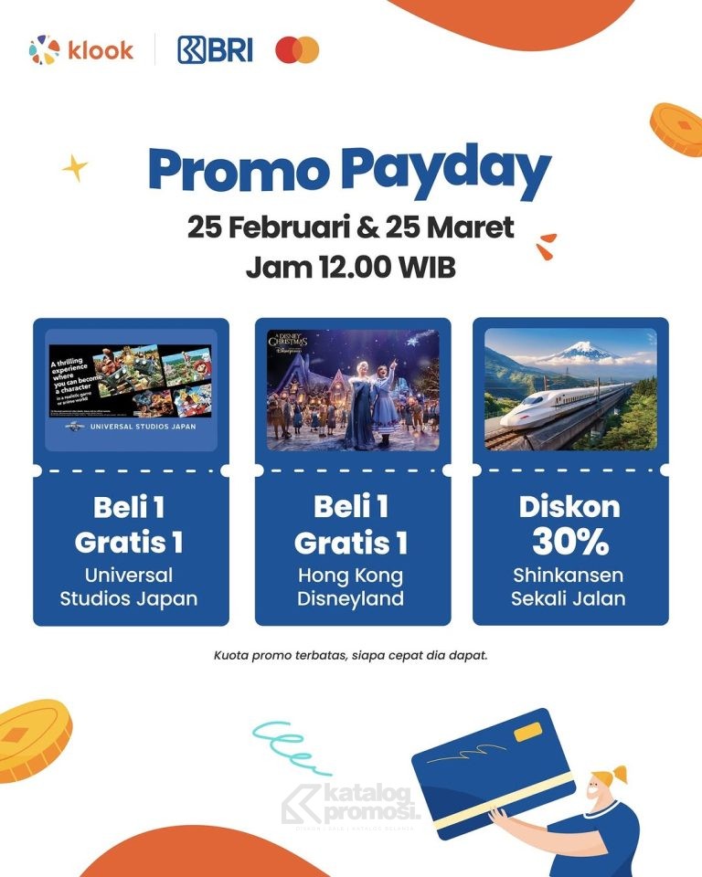 Promo Debit BRI Mastercard di Klook.com Diskon hingga 1,5 Juta