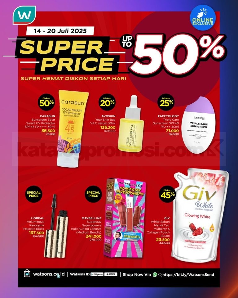 Promo Watsons SUPER PRICE! Diskon hingga 50%
