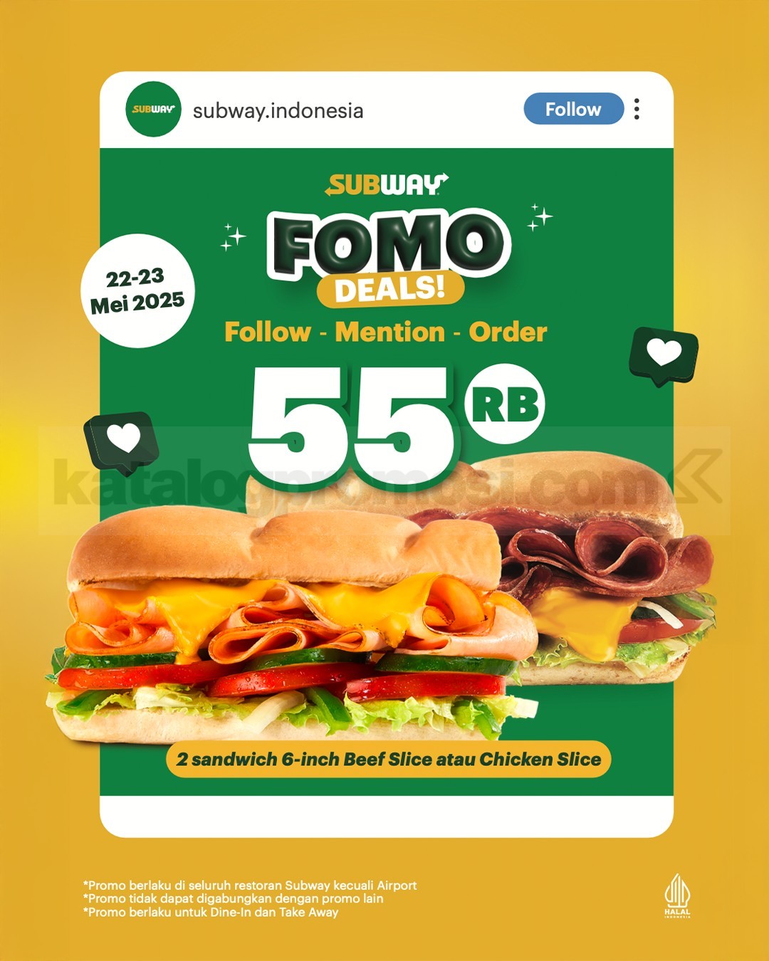 Promo Subway FOMO Deals! Beli 2 Sandwich Favorit cuma Rp55.000 ...