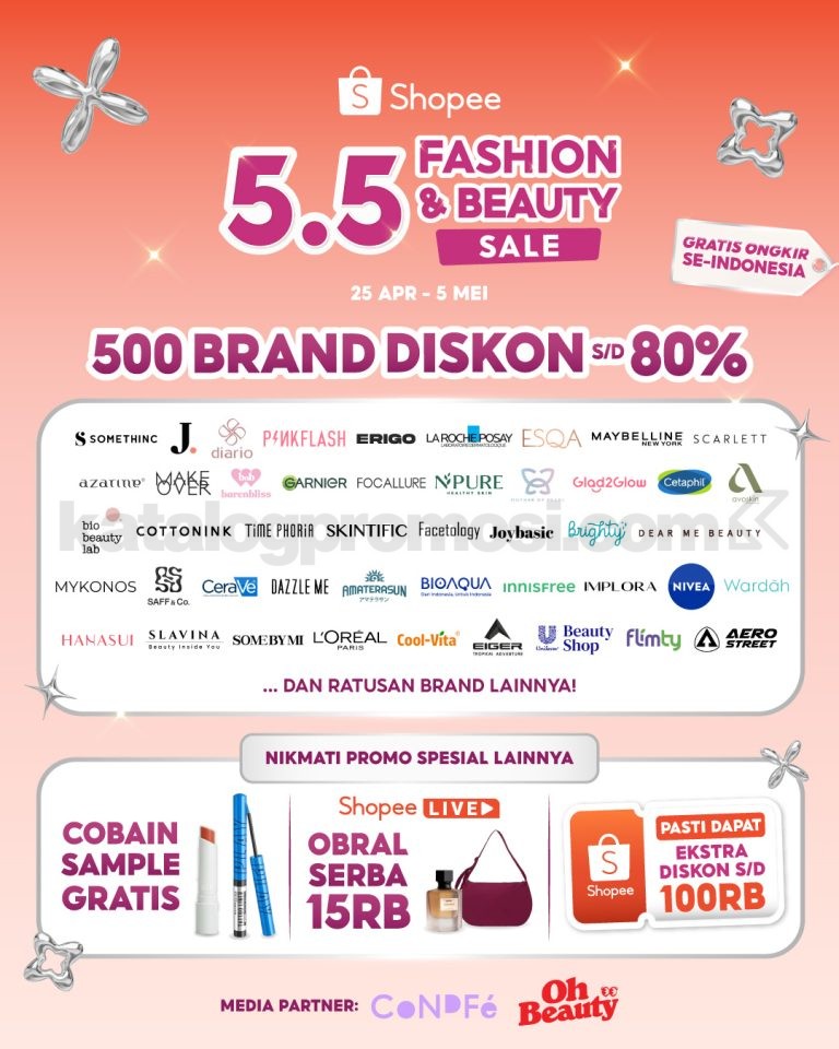 Shopee 5.5 Fashion & Beauty Sale 500 Brand Diskon hingga 80%