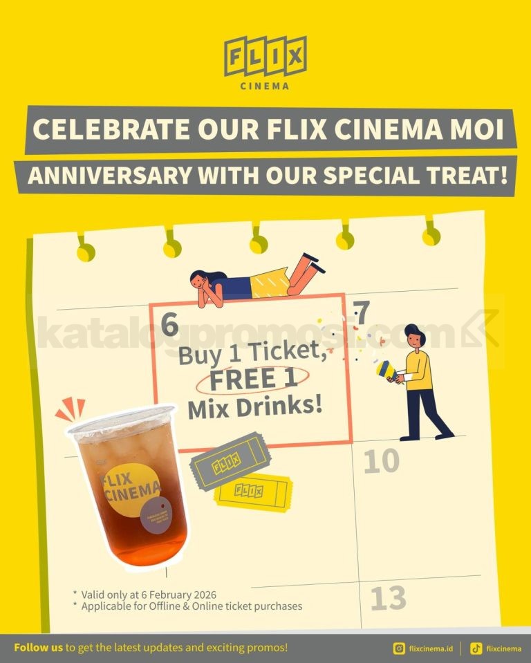 Promo FLIX Cinema Mall of Indonesia Anniversary Beli 1 Gratis 1