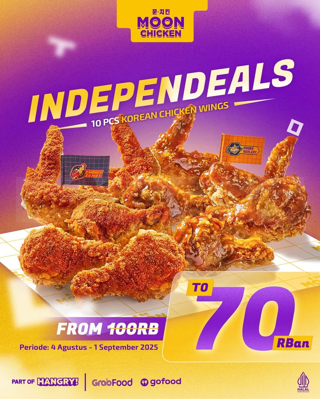 Promo Moon Chicken Independeals 10pcs Korean Chicken Wings cuma Rp 70Ribuan