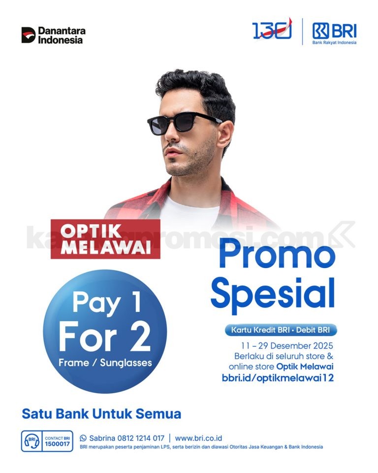 Promo Optik Melawai BRI Pay 1 for 2 Frame & Sunglasses