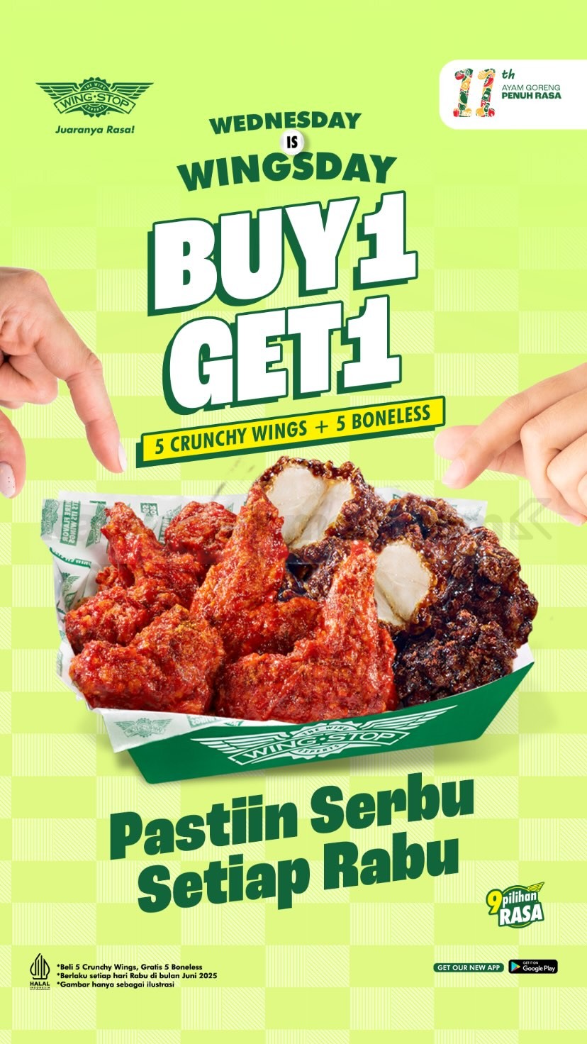 Promo WINGSTOP WEDNESDAY is WINGSDAY BELI 5 GRATIS 5