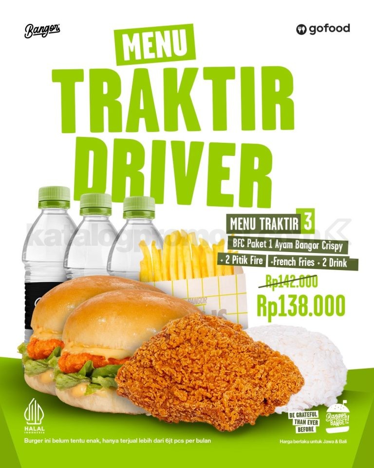 Promo Burger Bangor Menu Traktir Driver mulai Rp. 60.000