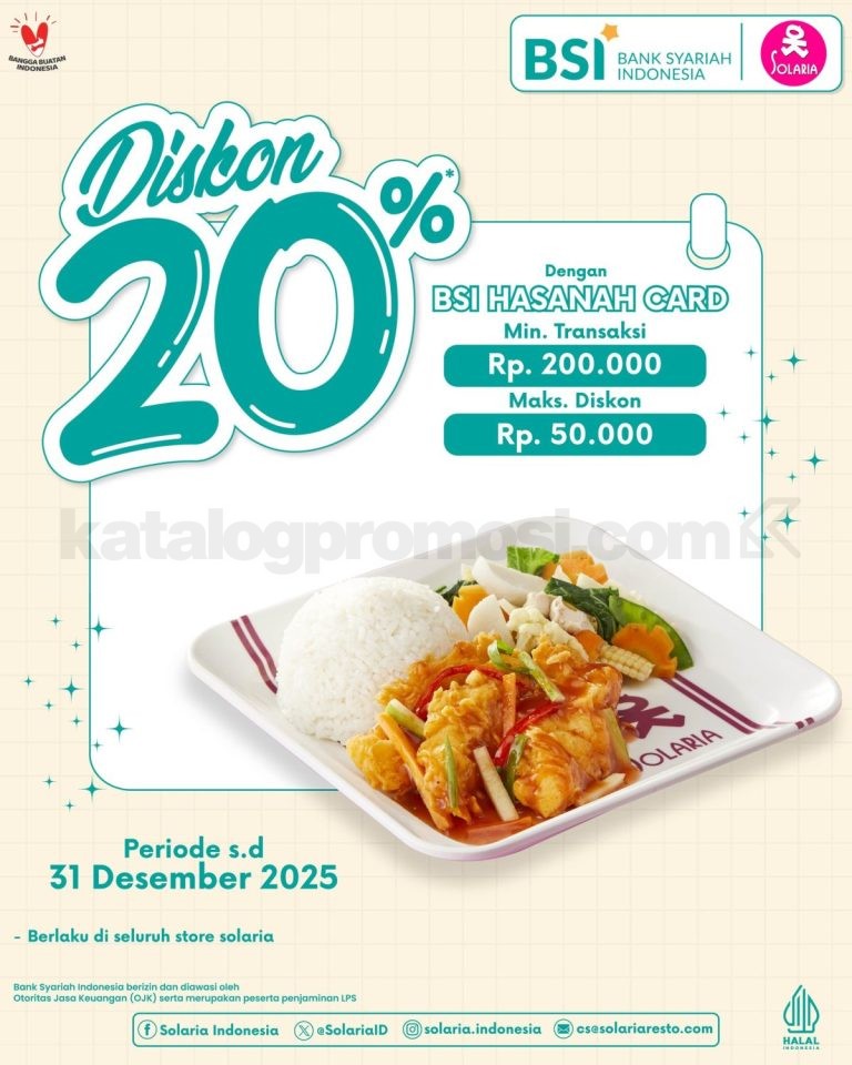Promo Solaria Diskon 20% pakai BSI Hasanah Card