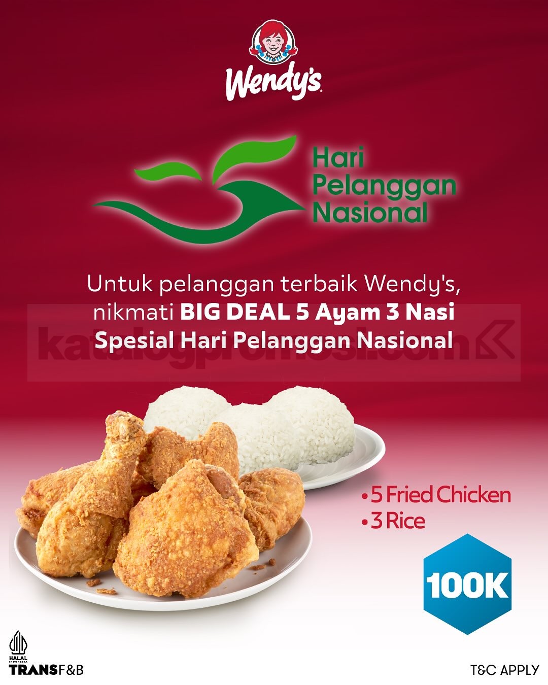 Promo Wendy’s Harpelnas Big Deal 5 Ayam 3 Nasi Rp100K