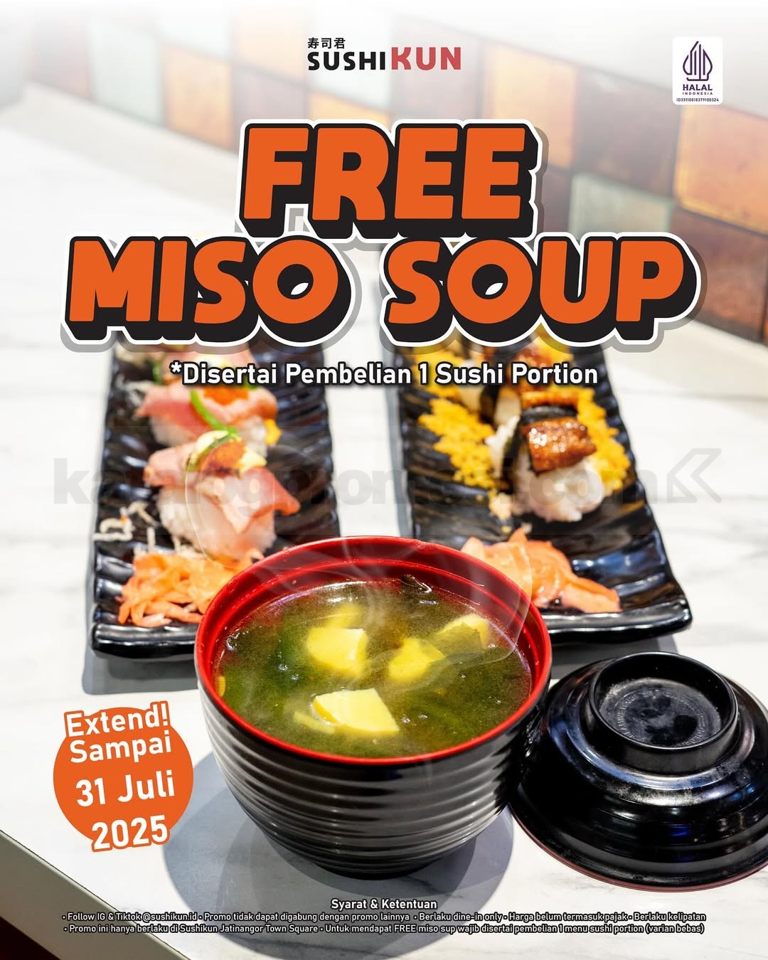 Promo Sushikun GRATIS Miso Sup setiap Pembelian Sushi Portion