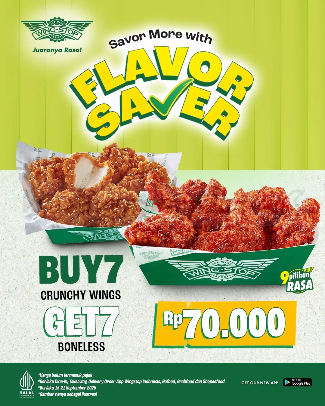 Promo Wingstop Flavor Saver 7 Crunchy Wings + 7 Boneless Hanya Rp. 70RIBU