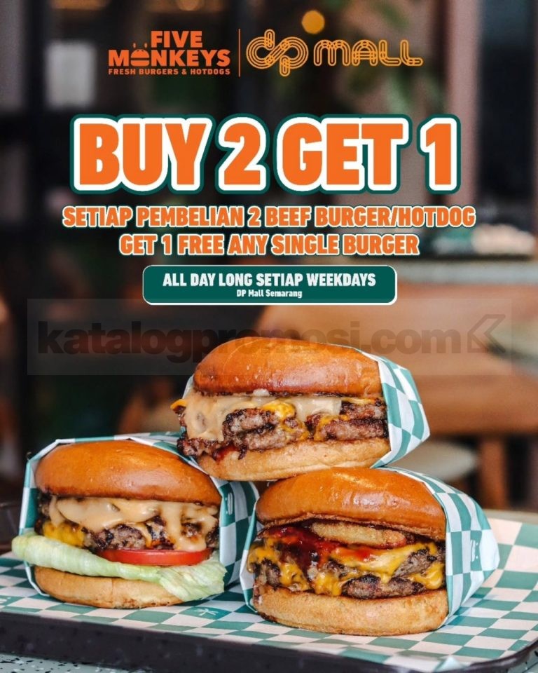 Promo Five Monkeys Burger Buy 2 Get 1 Free*