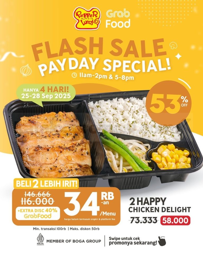 Promo Pepper Lunch GrabFood Payday Flash Sale Menu Favorit cuma Rp34.000*