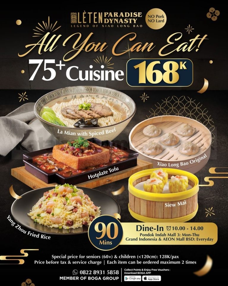Promo Lèten Paradise Dynasty All You Can Eat 75+ Menu cuma Rp. 168.000++