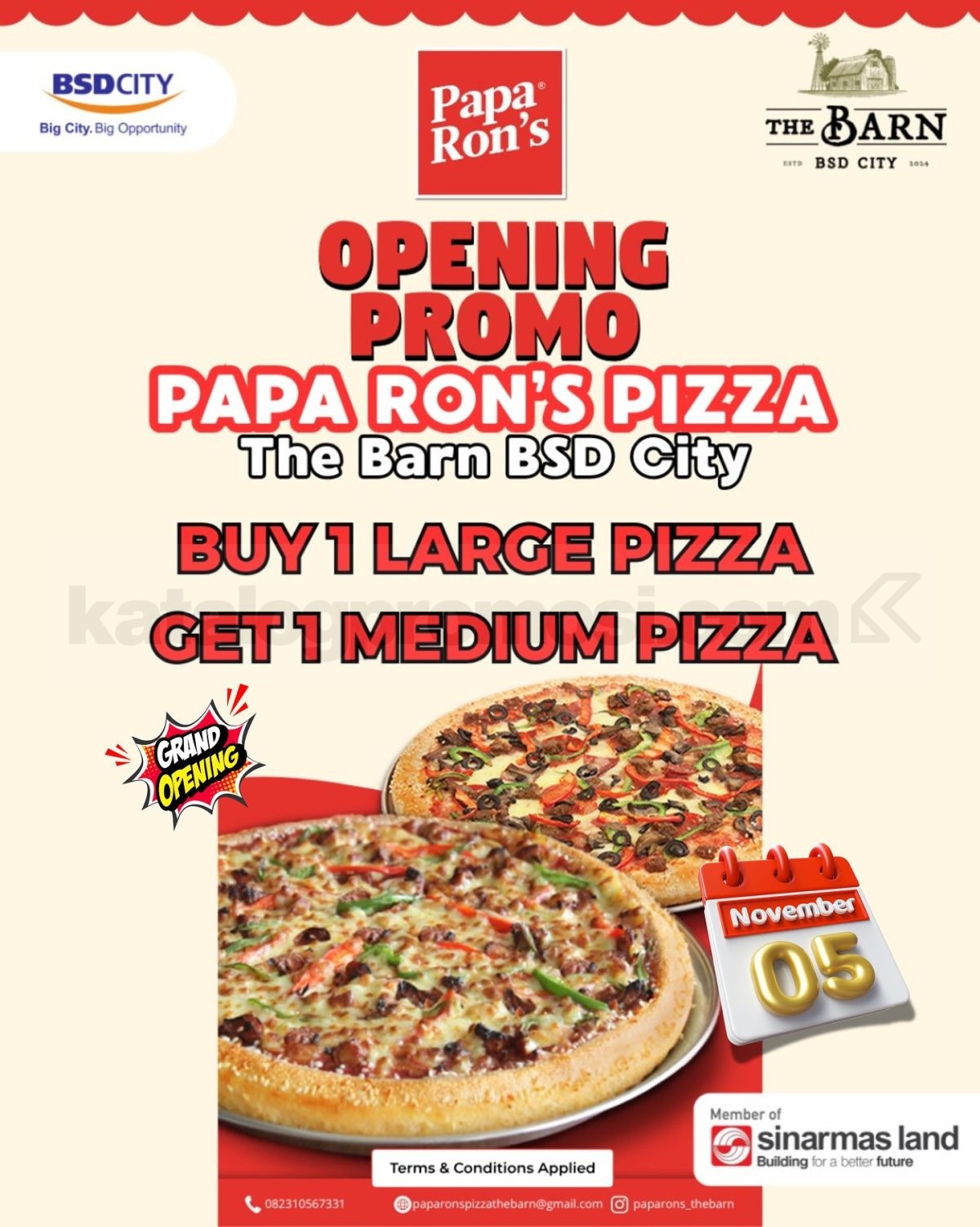 Promo Papa Ron’s Pizza Grand Opening The Barn BSD City Beli 1 Gratis 1 ...
