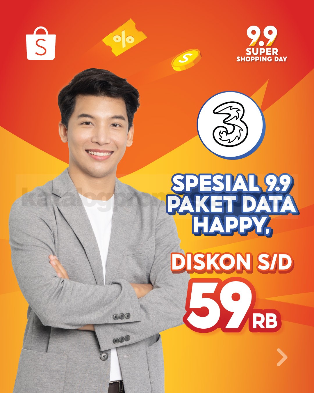 Promo Tri di Shopee 9.9 Paket Data Happy Diskon hingga 59K
