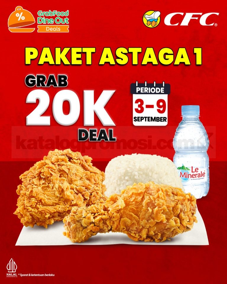 Promo CFC GrabFood Dine Out Deals Paket Astaga 1 cuma Rp. 20Ribu!
