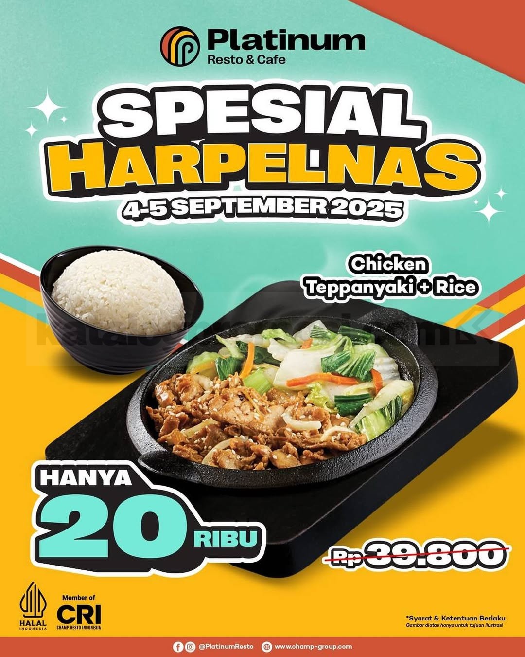 Promo Platinum Resto & Cafe Spesial HarPelNas Chicken Teppanyaki + Rice cuma Rp20.000
