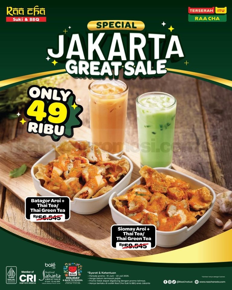 Promo Raa Cha HUT Jakarta 499 Aroi Bites dan Thai Tea Rp. 49.000