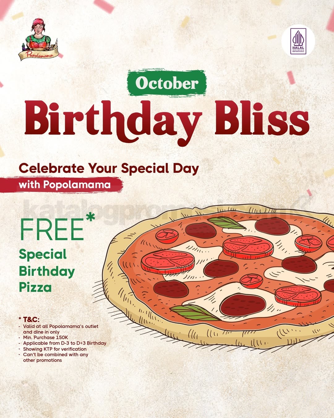 Promo Popolamama Oktober Birthday Bliss Gratis Pizza Ulang Tahun