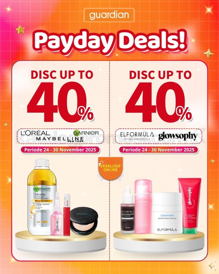 Guardian PAYDAY DEALS! Diskon 50% + Extra Voucher dan Gratis Hadiah