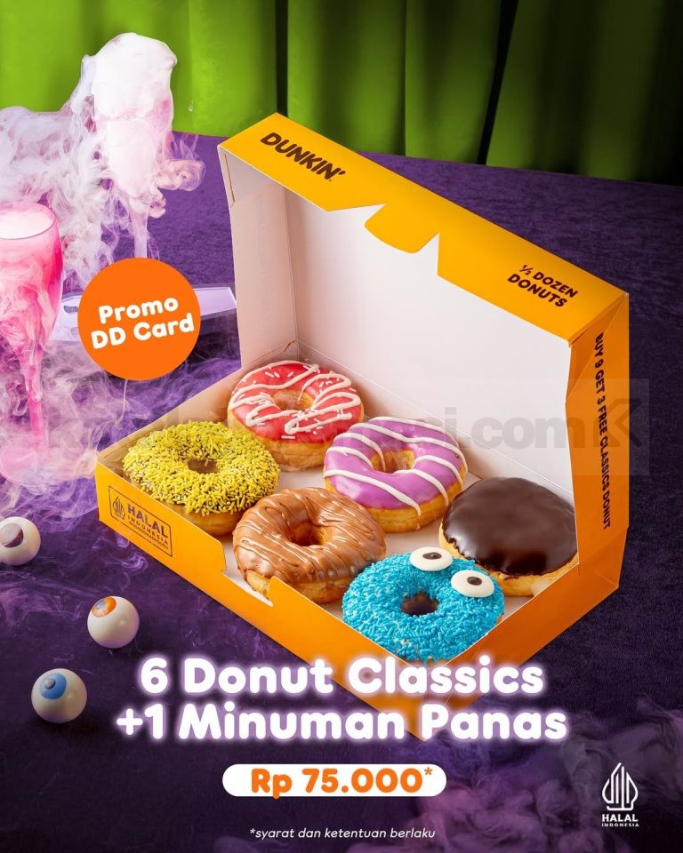 Promo Dunkin Happy Monday! 6 Donut Classics + 1 Minuman cuma Rp 75.000 ...