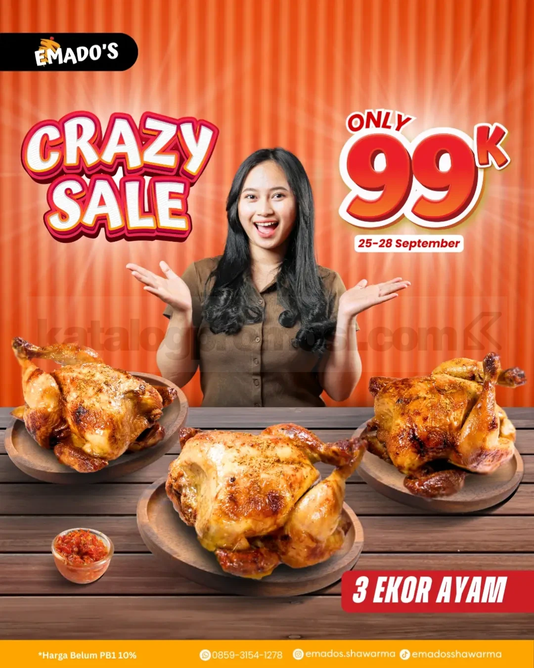 Promo Emado’s Crazy Sale 3 Ekor Ayam Hanya Rp. 99.000 • SoPasti.Com