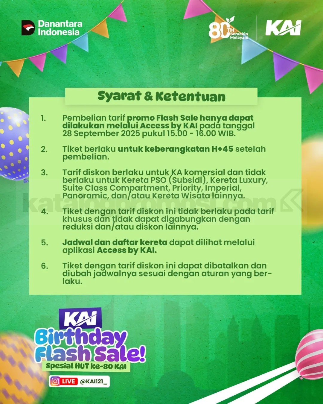 Promo KAI Birthday Sale HUT ke-80 Tiket Mulai Rp. 80.000