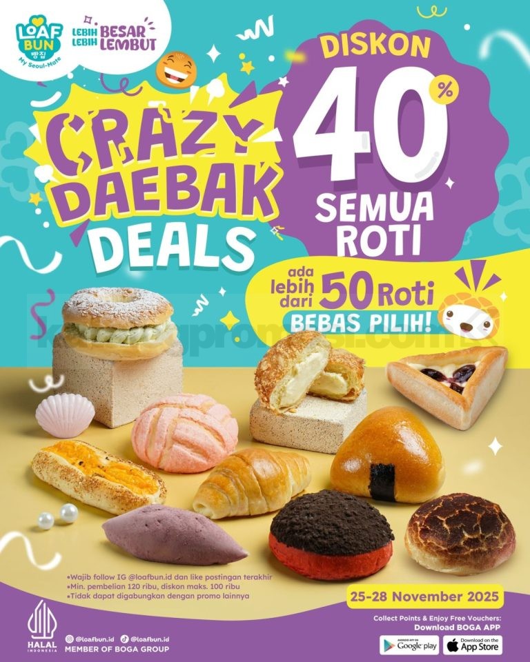 Promo Loaf Bun Crazy Daebak Deals Diskon 40% Semua Roti