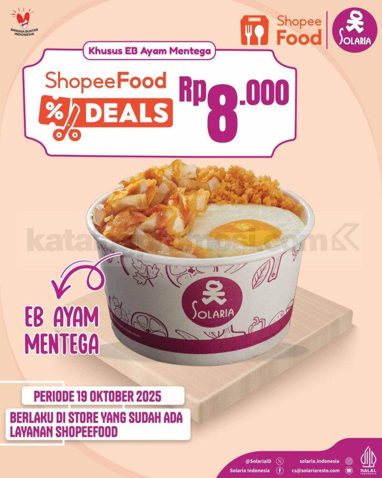 Promo Solaria ShopeeFood Deals Menu Favorit Rp. 8.000 • SoPasti.Com