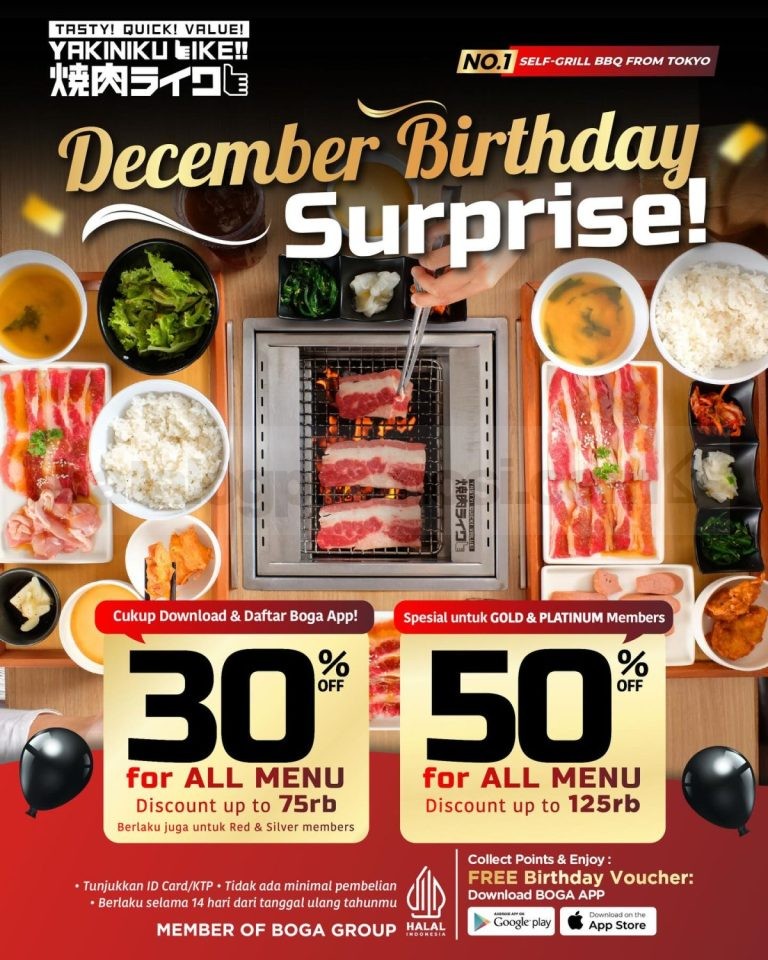 Promo Yakiniku Like December Birthday Surprise Diskon hingga 50%