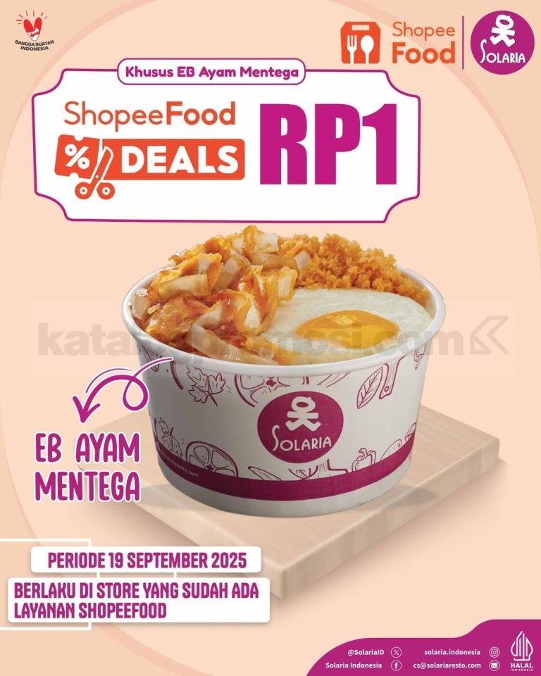Promo Solaria ShopeeFood Deals Rp1 Express Bowl Ayam Mentega