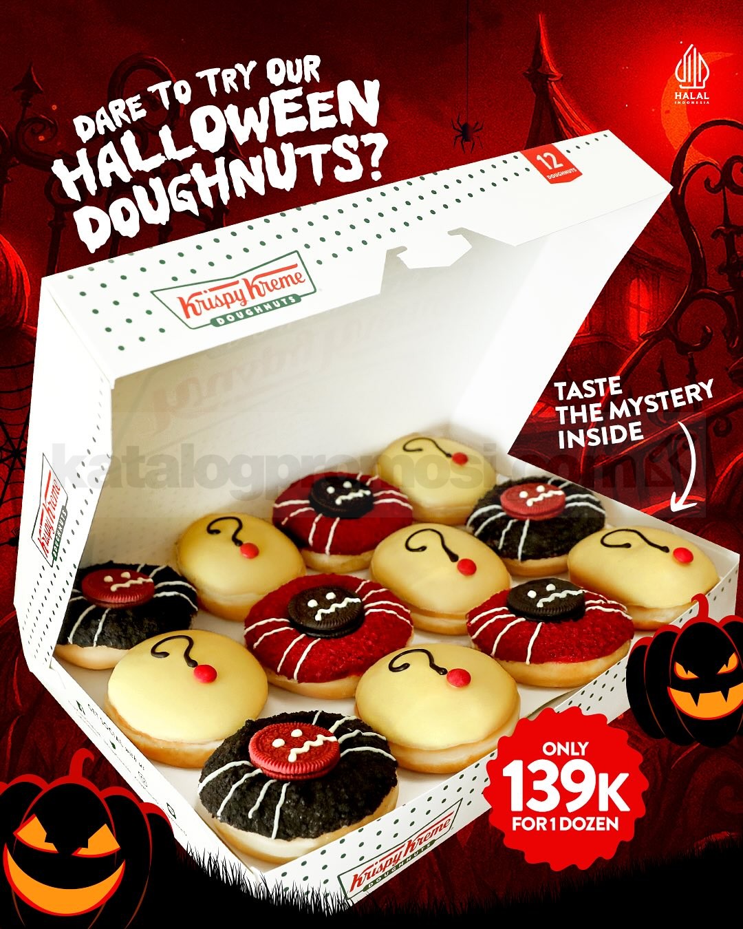 Promo Krispy Kreme Halloween Doughnuts 1 Lusin cuma Rp139K