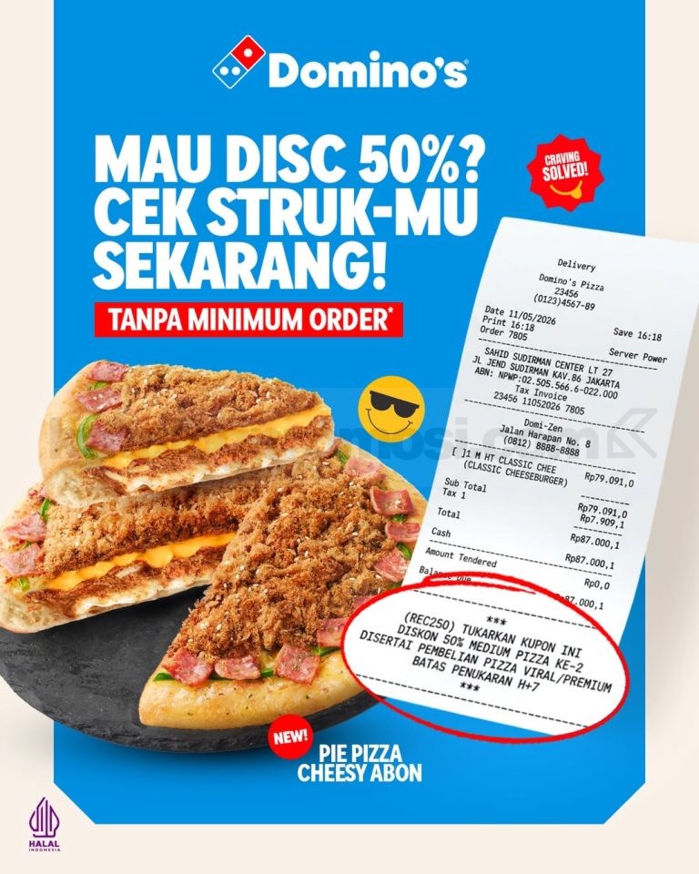 Promo Domino’s Pizza Tukar Struk Diskon 50% Medium Pizza ke-2 • SoPasti.Com