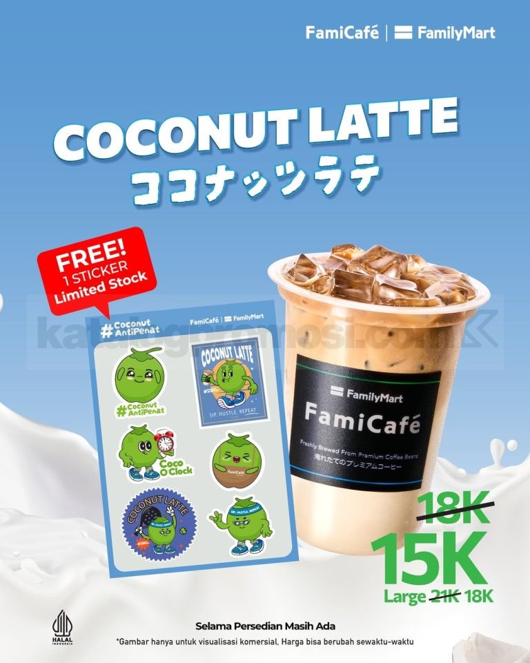 Promo FamilyMart Coconut Latte Gratis Sticker mulai Rp. 15.000