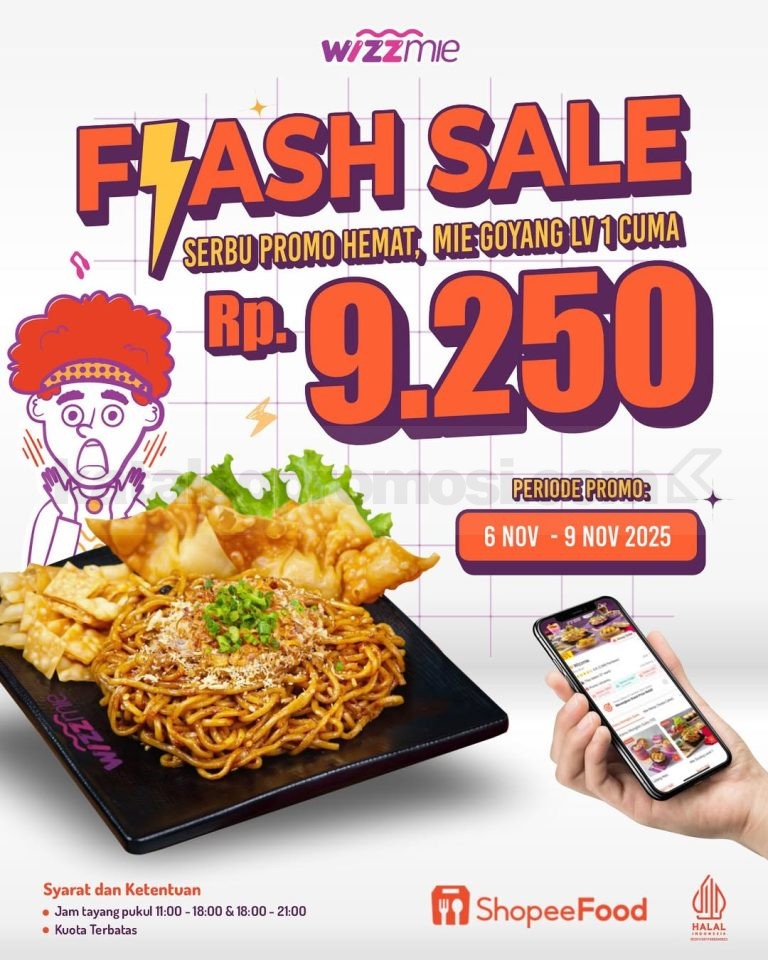 Promo Wizzmie ShopeeFood Flash Sale Mie Goyang Level 1 Rp. 9.250