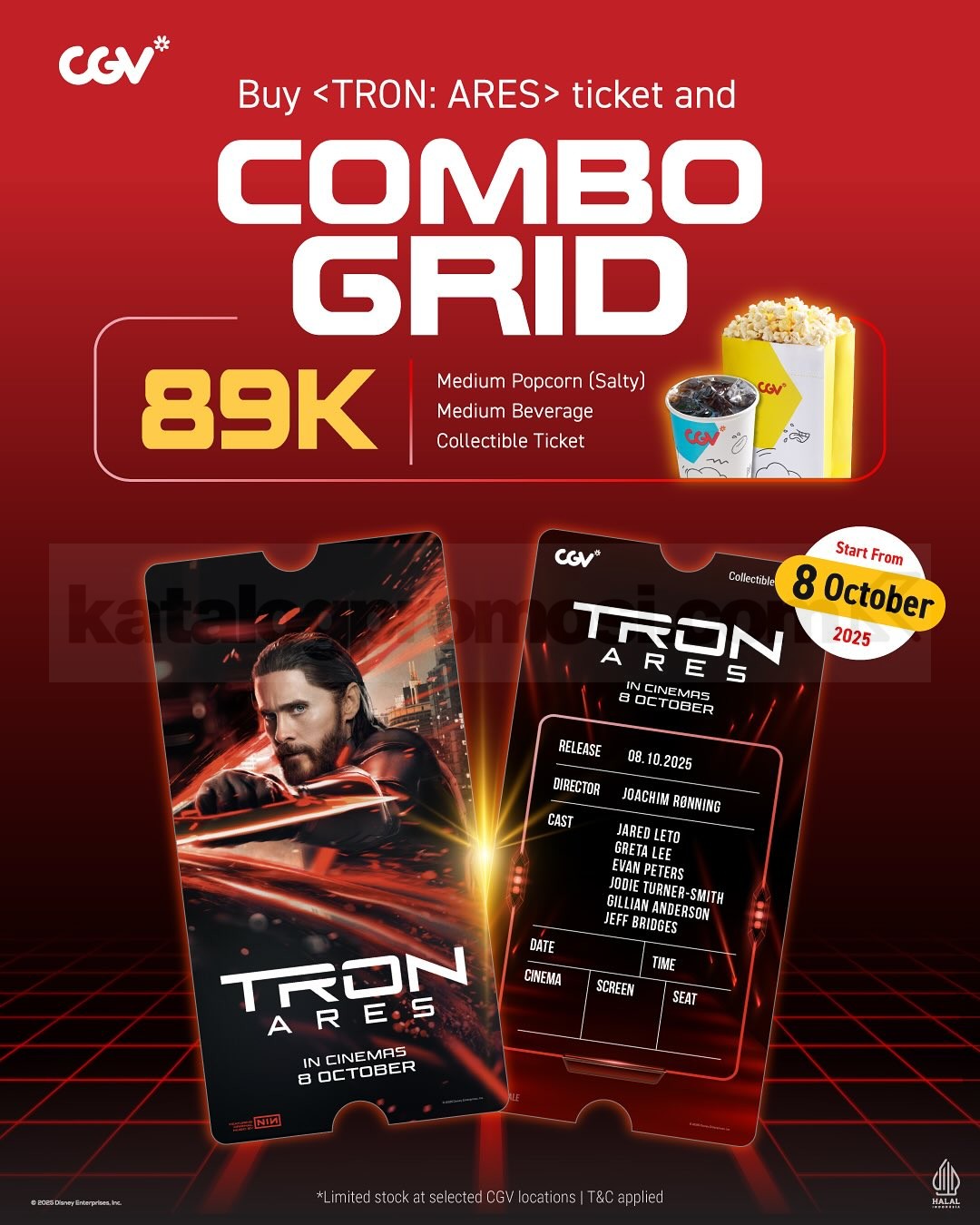 Promo CGV Tiket Film Tron: Ares + Combo Grid cuma RP89Ribu • SoPasti.Com
