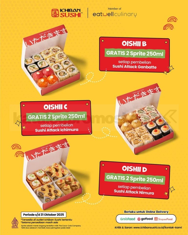 Promo Ichiban Sushi Oishi Combo Gratis Sprite