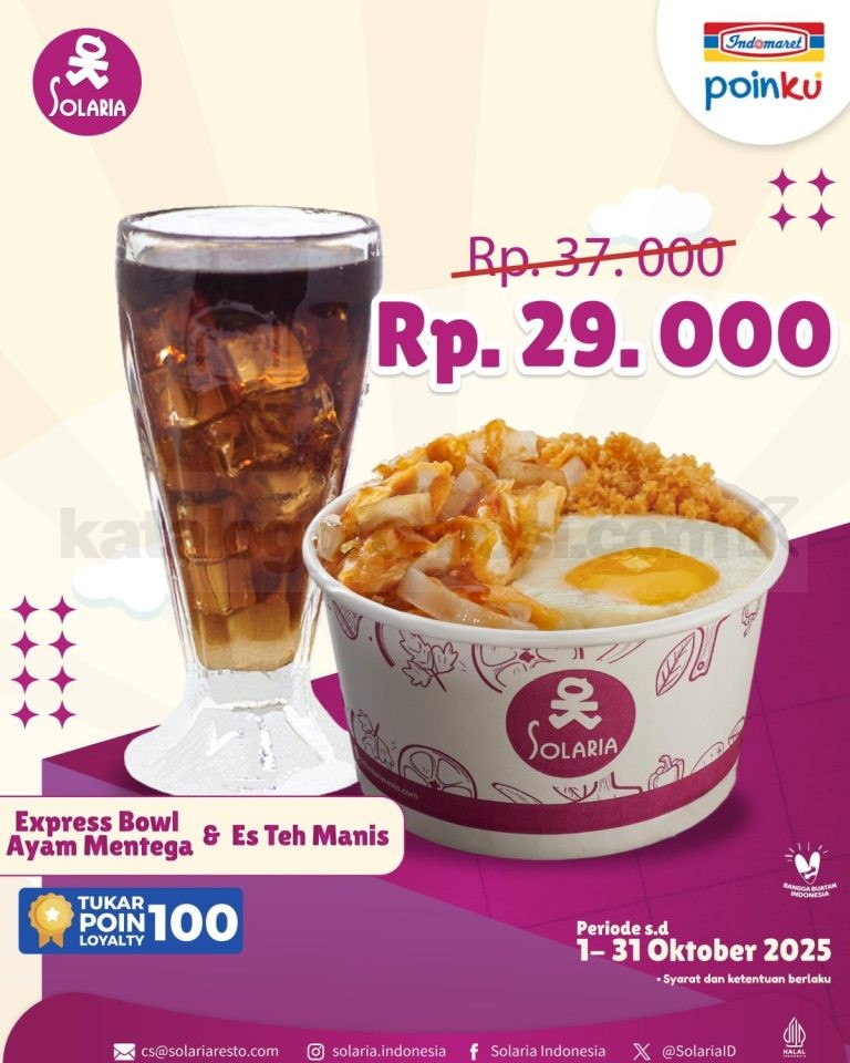 Promo Solaria Express Bowl + Es Teh Manis cuma Rp29.000