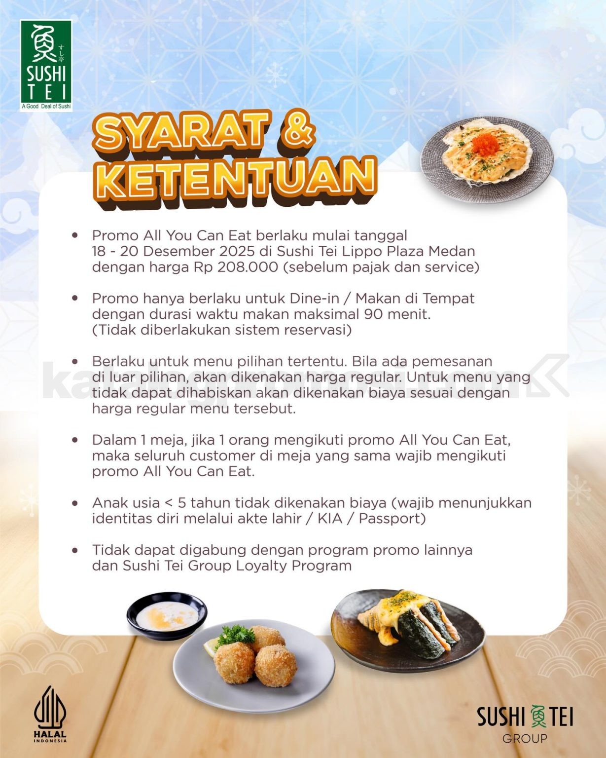 Promo SUSHI TEI Medan All You Can Eat Rp. 208.000