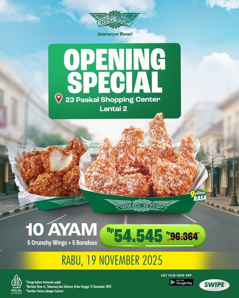 Promo Wingstop Opening Bandung 10 Ayam Goreng + Flavor Spinner mulai Rp ...